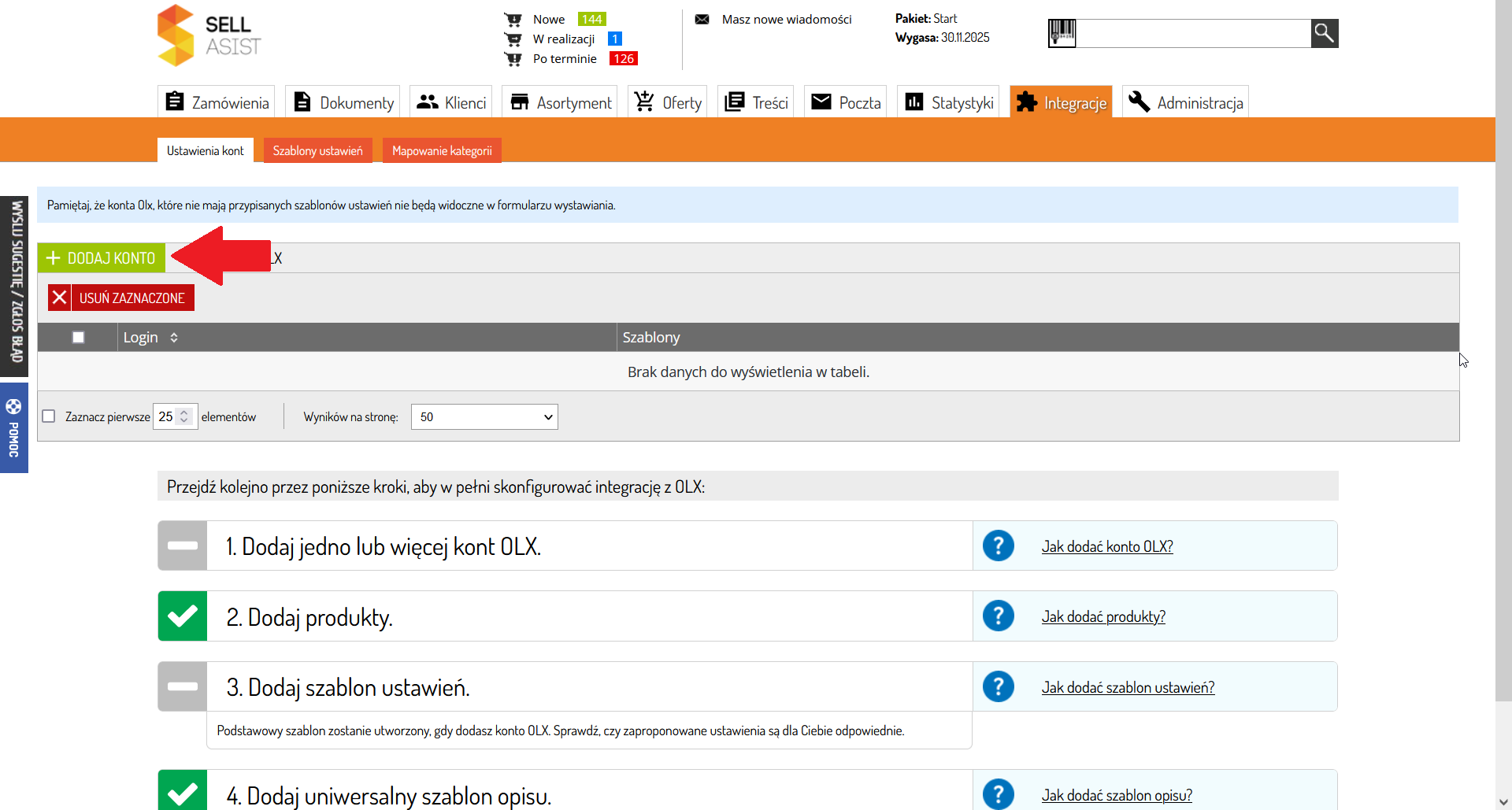 Jak uruchomić integrację Sellasist z OLX? Jak dodać konto OLX ...